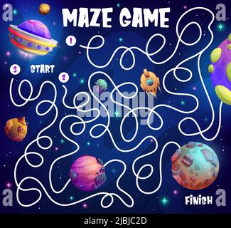 Kids board game, cartoon spacecraft and UFO starship in galaxy space ...