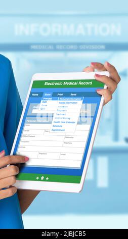 Vertical photo of someone hand holding electronic tablet showing ...