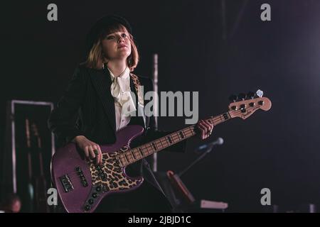 Victoria De Angelis performs on stage with is band Maneskin at ...