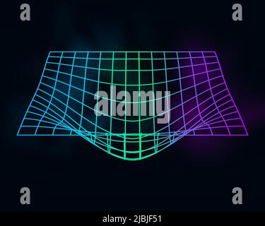 Color cyber distorted grid, retro punk design element. Wireframe wave ...