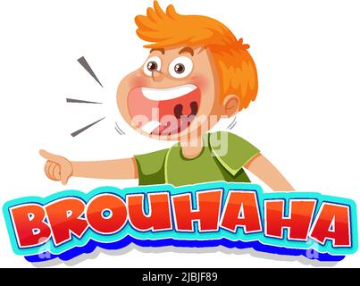 Boy laughing with the text brouhaha expression illustration Stock ...