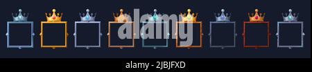 Square avatar frames, medieval ui game silver and gold borders. Cartoon ...