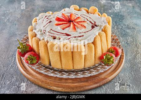 Dream cake with chocolate and strawberry biscuits. French gourmet food ...