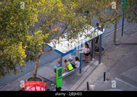 Bus stop seen from above in Santiago, Chile Stock Photo - Alamy