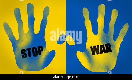 animated grunge hand icon with stop war lettering Stock Photo - Alamy