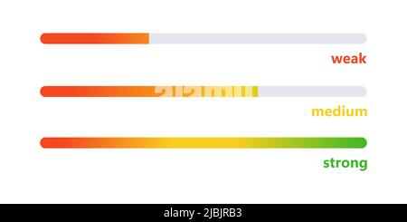Password security bar. Loading status bar. Weak, medium, strong ...