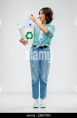 Waste Sorting Concept. Smiling Young Female Carrying Container With ...