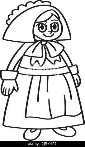 Thanksgiving Pilgrim Girl Coloring Page for Kids Stock Vector Image ...