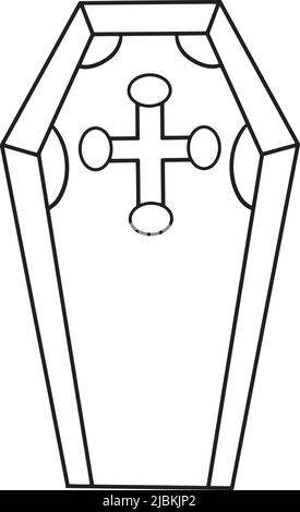 Halloween coloring page with coffin. Spooky print in cartoon style for ...