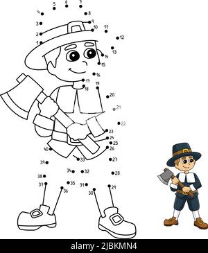 Dot to Dot Thanksgiving Pilgrim Boy Coloring Page Stock Vector Image ...
