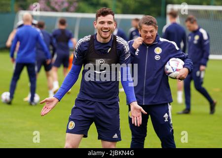 Scotland's Andrew Robertson (right) with coach Steven Naismith during ...