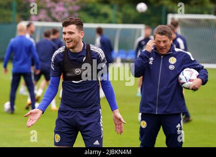 Scotland's Andrew Robertson (right) with coach Steven Naismith during ...