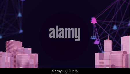 Image of network of connections and icons cityscape Stock Photo - Alamy