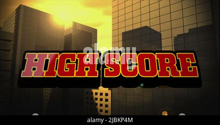 Image of high score text over cityscape on blue background Stock Photo ...
