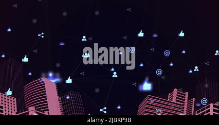 Image of network of connections and icons cityscape Stock Photo - Alamy
