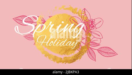 Image of spring text over pink flowers falling and floral decoration on ...
