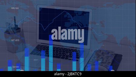 Image of world map over office Stock Photo - Alamy