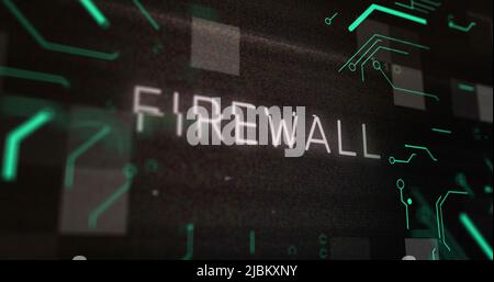 Image of firewall over green integrated circuit on black background ...
