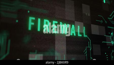 Image of firewall over green integrated circuit on black background ...