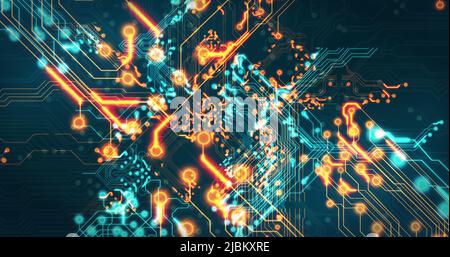 Image of technology circuit over black background Stock Photo - Alamy