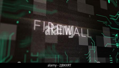 Image of firewall over green integrated circuit on black background ...