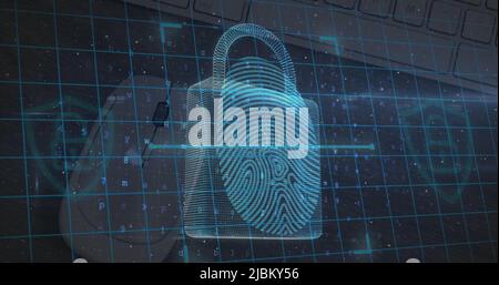 Image of security padlock over data processing on dark background Stock ...