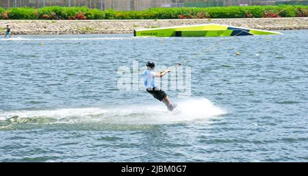 Cable skiing on the Olympic Canal in Castelldefels, Barcelona ...