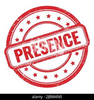 PRESENCE text on red grungy vintage round rubber stamp Stock Photo - Alamy