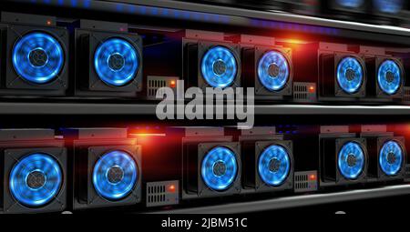 Cryptocurrency mining farm. 3d illustration of abstract cyberspace ...
