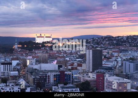 Cityscape of Bratislava, Slovakia at Sunset as Seen from a Bridge over ...