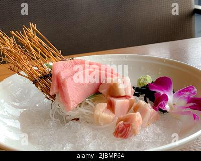 Various menus, sushi, sashimi, nigiri, pan fried pork and miso soup ...