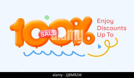 Up To 100 off sale banner, promotion flyer, retro label. Vector ...