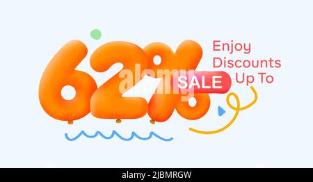 Special offer sale 62% discount 3D number Yellow tag voucher vector ...
