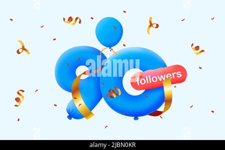 Banner with 90 followers thank you in form of 3d red balloons and ...