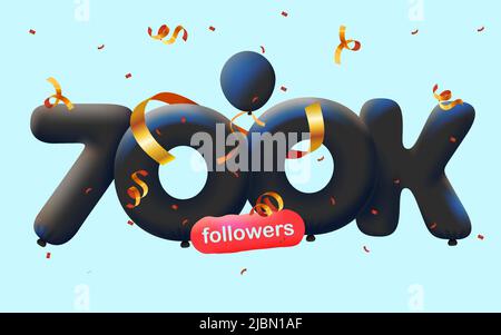 Banner with 700000 followers thank you in form of 3d red balloons and ...