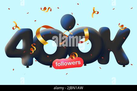 Banner with 400000 followers thank you in form of 3d red balloons and ...