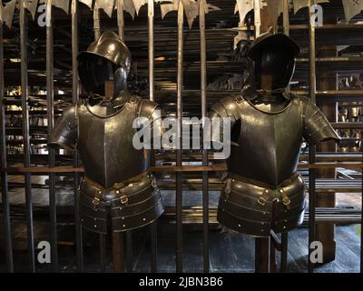 many medieval iron metal armors detail Stock Photo - Alamy