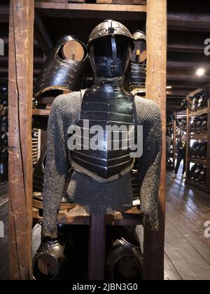 many medieval iron metal helm detail Stock Photo - Alamy