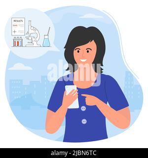 Vector illustration Woman receives the results of medical tests on cell ...
