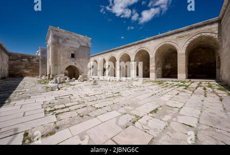 inner courtyard with mosque of Sultan Han, traditional caravanserai ...