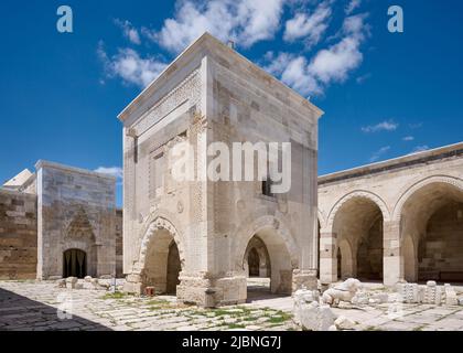 inner courtyard with mosque of Sultan Han, traditional caravanserai ...