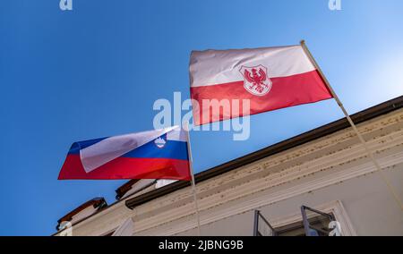 Kranj and Slovenian Flags Stock Photo - Alamy