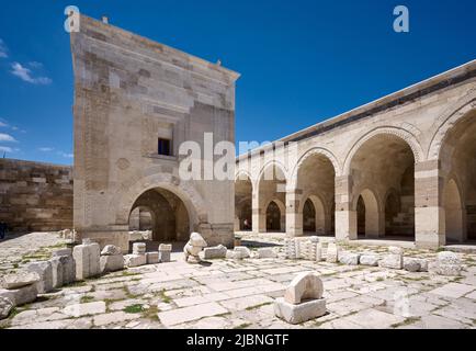 inner courtyard with mosque of Sultan Han, traditional caravanserai ...