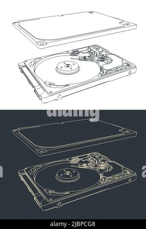 Stylized vector illustration of blueprints of hard disk drive Stock ...