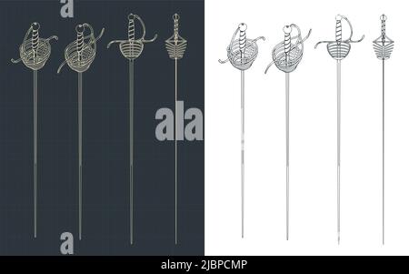 Stylized vector illustration of blueprints of rapier sword Stock Vector ...