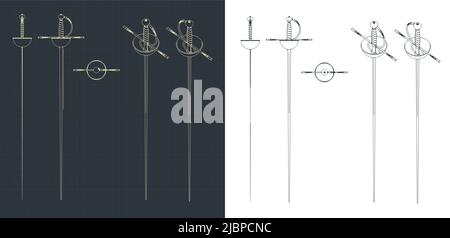 Stylized vector illustration of blueprints of rapier sword Stock Vector ...