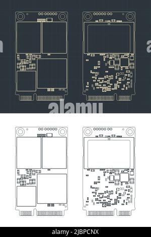 Stylized vector illustration of blueprints of hard disk drive Stock ...