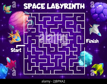Maze game template in space theme for kids illustration Stock Vector ...