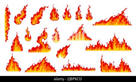 Cartoon flame. Bonfire flames, fireballs, burning candle or torch flame ...