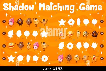 Find the correct shadow of cartoon bakery, sweets and dessert ...